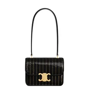 Celine Teen Garance Bag In Striped Sequins - Black/gold