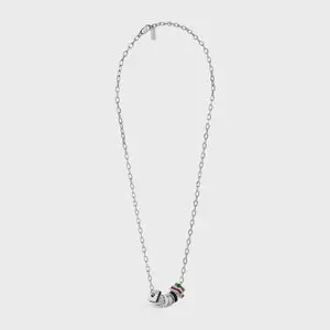 Celine Enamel And Strass Bolt Necklace In Rhodium-plated Brass
