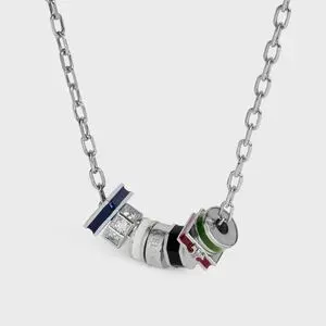 Celine Enamel And Strass Bolt Necklace In Rhodium-plated Brass