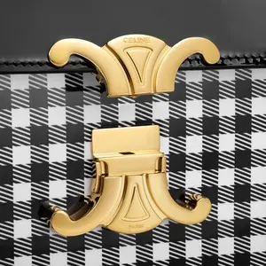 Celine Teen Garance Bag In Vichy Printed Patent Calfskin - Black/white