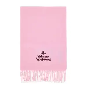 VIVIENNE WESTWOOD Logo Embroidered Fringed Scarf - Pink