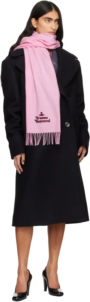VIVIENNE WESTWOOD Logo Embroidered Fringed Scarf