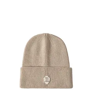 Brunello Cucinelli Logo Patch Ribbed Beanie - Sand
