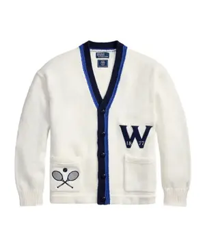 Polo Ralph Lauren Wimbledon 2026 Striped Patch Cotton Cardigan - White