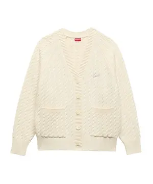 Kenzo Signature Embroidered Loose Knit Cardigan - Off-white