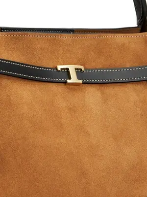 TOD'S T Signature Shopping Bag In Suede - Brown
