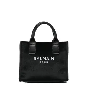 Balmain Logo-embroidered Velvet Tote Bag - Black