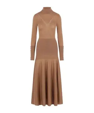 Rabanne Button-cuff Turtleneck Maxi Dress - Camel