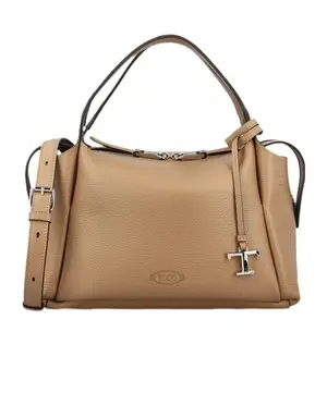 TOD'S T Timeless Pebbled Leather Tote Bag - Nude