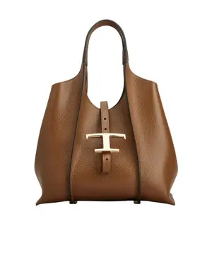 TOD'S T Timeless Shopping Bag In Leather Mini - Brown