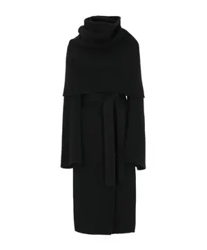 Rick Owens Belted Long Coat With Cape