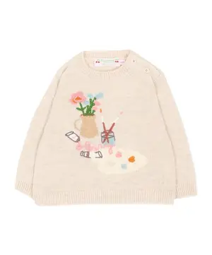 Bonpoint Intarsia-knit Button-fastening Sweater - Beige