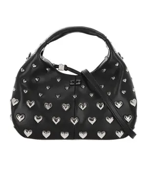GANNI Mini Hobo Heart Studded Shoulder Bag - Black
