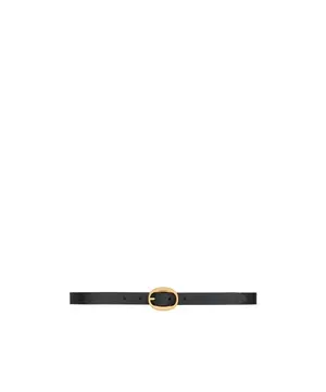 Saint Laurent Oval Buckle Belt In Smooth Leather - Black