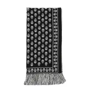 Alexander McQueen Skull Print Fringed Scarf - Black