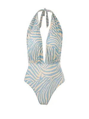 Anjuna Zebra Print Halterneck One Piece Swimsuit - Blue