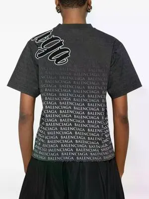 Balenciaga Allover Logo Short Sleeve T-shirt - Black