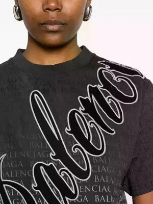 Balenciaga Allover Logo Short Sleeve T-shirt - Black