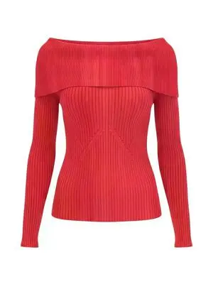 Isaia Ribbed-knit Off-the-shoulder Sweater - Red