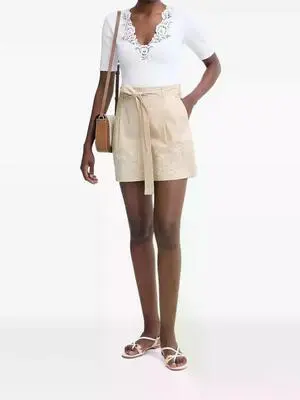 TWINSET Embroidered Belted Shorts - Neutrals