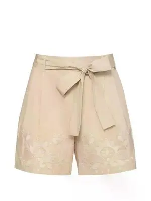 TWINSET Embroidered Belted Shorts - Neutrals