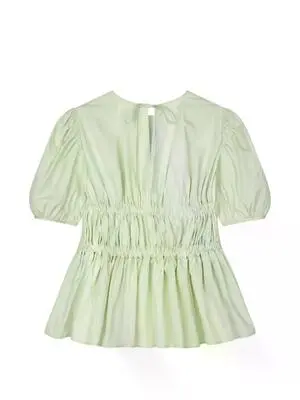 Cecilie Bahnsen Freya Shirred Peplum Short-sleeved Blouse - Green