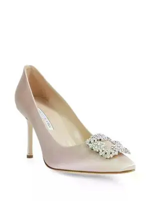 Manolo Blahnik Hangisi Crystal-embellished Heeled Pumps - Neutrals