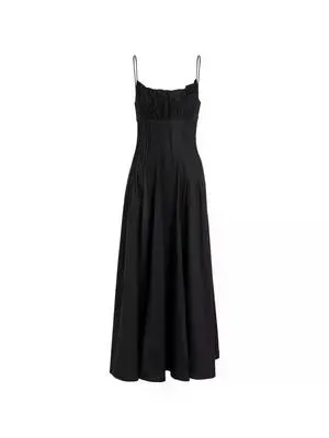Staud Margi Ruched Pintuck-detail Midi Dress - Black
