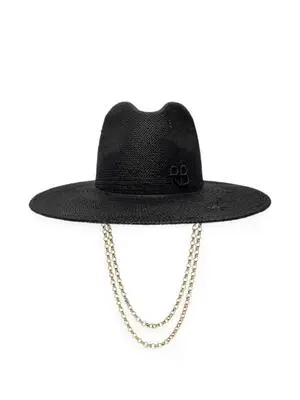 Ruslan Baginskiy Double-chain-strap Straw Fedora Hat - Black