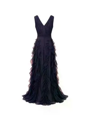 Marchesa Ruffled Silk-organza Maxi Gown