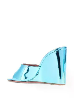 Amina Muaddi Lupita Mirrored Leather Wedge Mules
