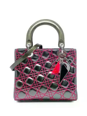Dior Medium Metallic Lambskin Lady Satchel - Grey