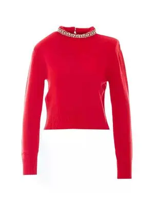 Pinko Crystal-embellished Mock-neck Sweater - Red
