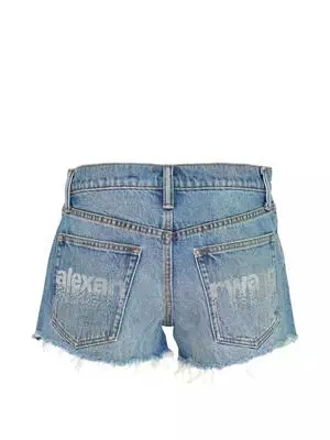 Alexander Wang Crystal-embellished Frayed Denim Shorts