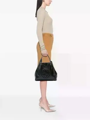 Gucci Patent Leather Soho Cellarius Tote Bag - Blue
