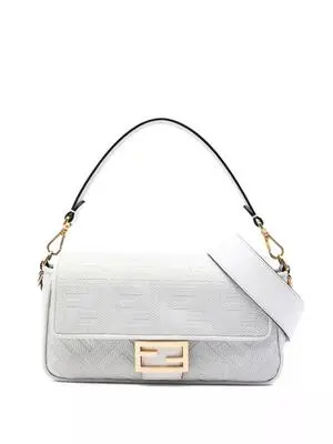 Fendi 2010-2026 Zucca Embroidered Canvas Baguette Satchel - White