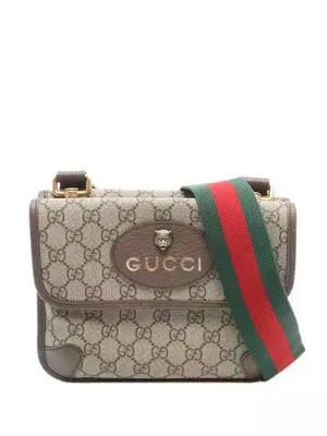 Gucci Gg Supreme Web Neo Vintage Double Flap Messenger Bag - Neutrals