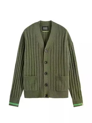 Scotch & Soda Ribbed-knit Patch-pocket Cardigan - Green