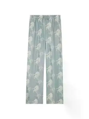 Stella McCartney Horse-print Drawstring Silk Trousers - Blue
