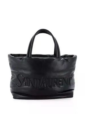 Saint Laurent Debossed Logo Padded Leather Tote Bag - Black