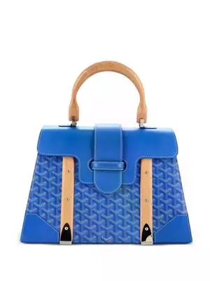 Goyard Saigon Top Handle Bag In Coated Canvas And Leather - Blue