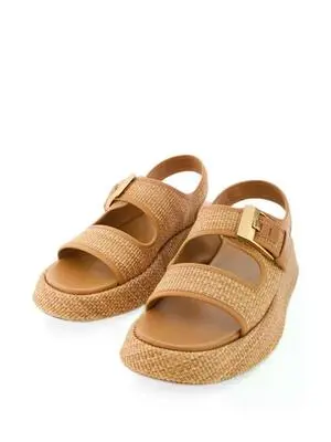 TOD'S Raffia Platform Sandals - Neutrals