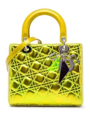 Dior Medium Metallic Lambskin Cannage Lady Satchel - Yellow