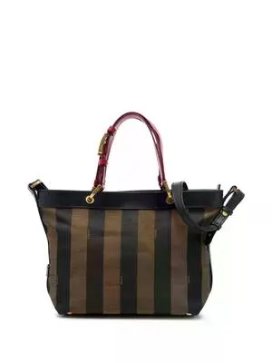Fendi 2010-2026 Canvas Pequin Stripe Satchel - Brown