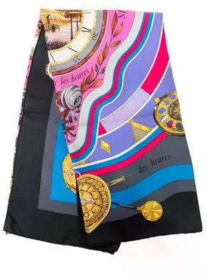 Hermès 1986 La Ronde Des Heures Silk Scarf 90 Scarves - Black