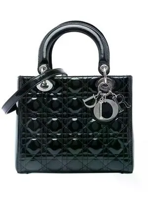 Dior Medium Patent Cannage Lady Satchel - Black