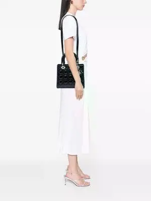 Dior Medium Patent Cannage Lady Satchel - Black