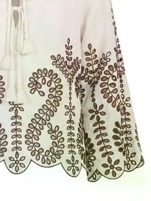 CHRISTY LYNN Embroidered Blouse With Scallop Hem - Neutrals