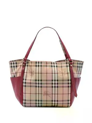 Burberry 2000-2017 Small Leather Trimmed Haymarket Check Coated Canvas Canterbury Tote Bag - Neutrals