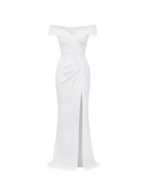 RHEA COSTA Athena Draped Crepe Gown